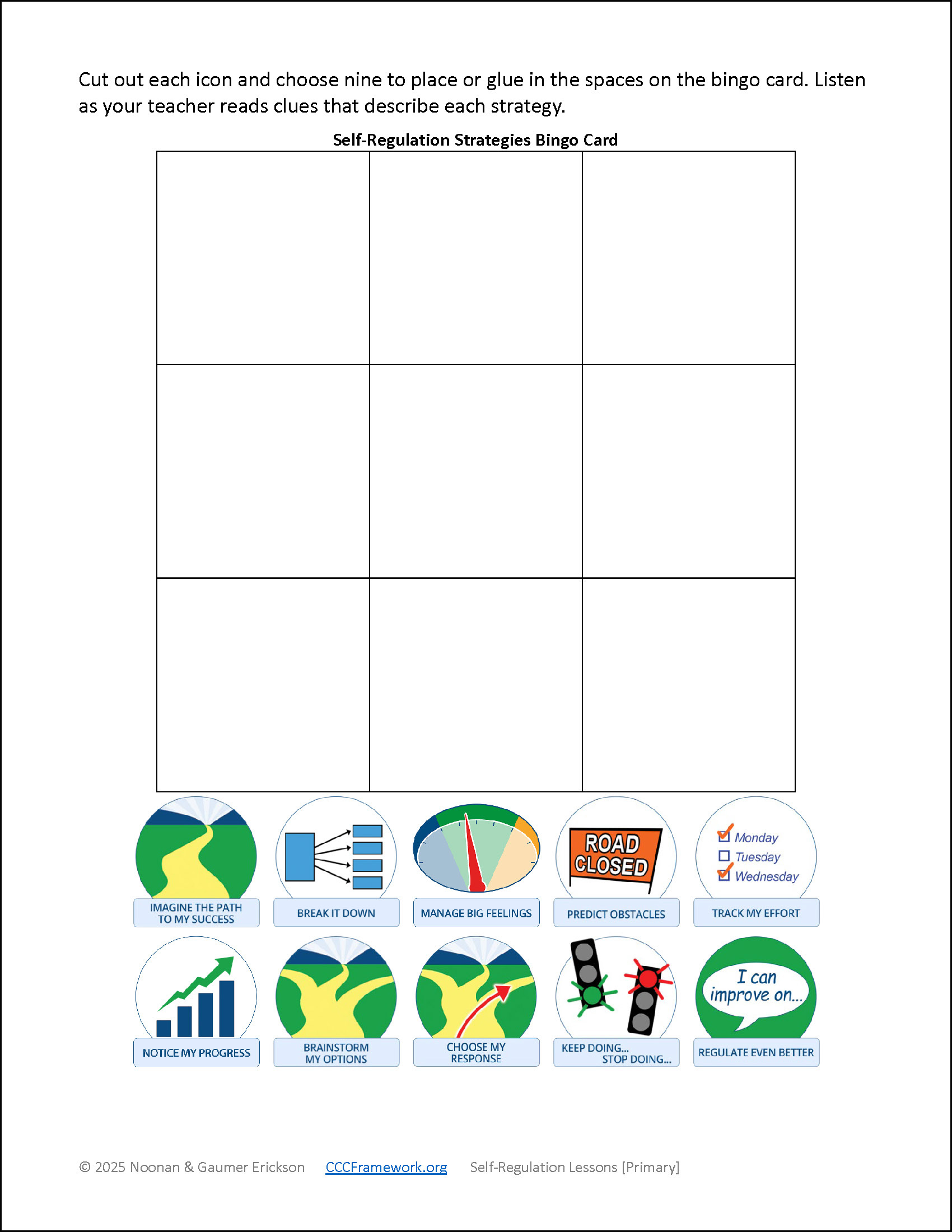 Self-Regulation Lessons [Primary]: Materials